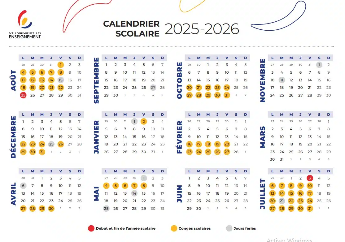 Vacances scolaires 2025-2026 : Voici le nouveau calendrier en Fédération Wallonie-Bruxelles